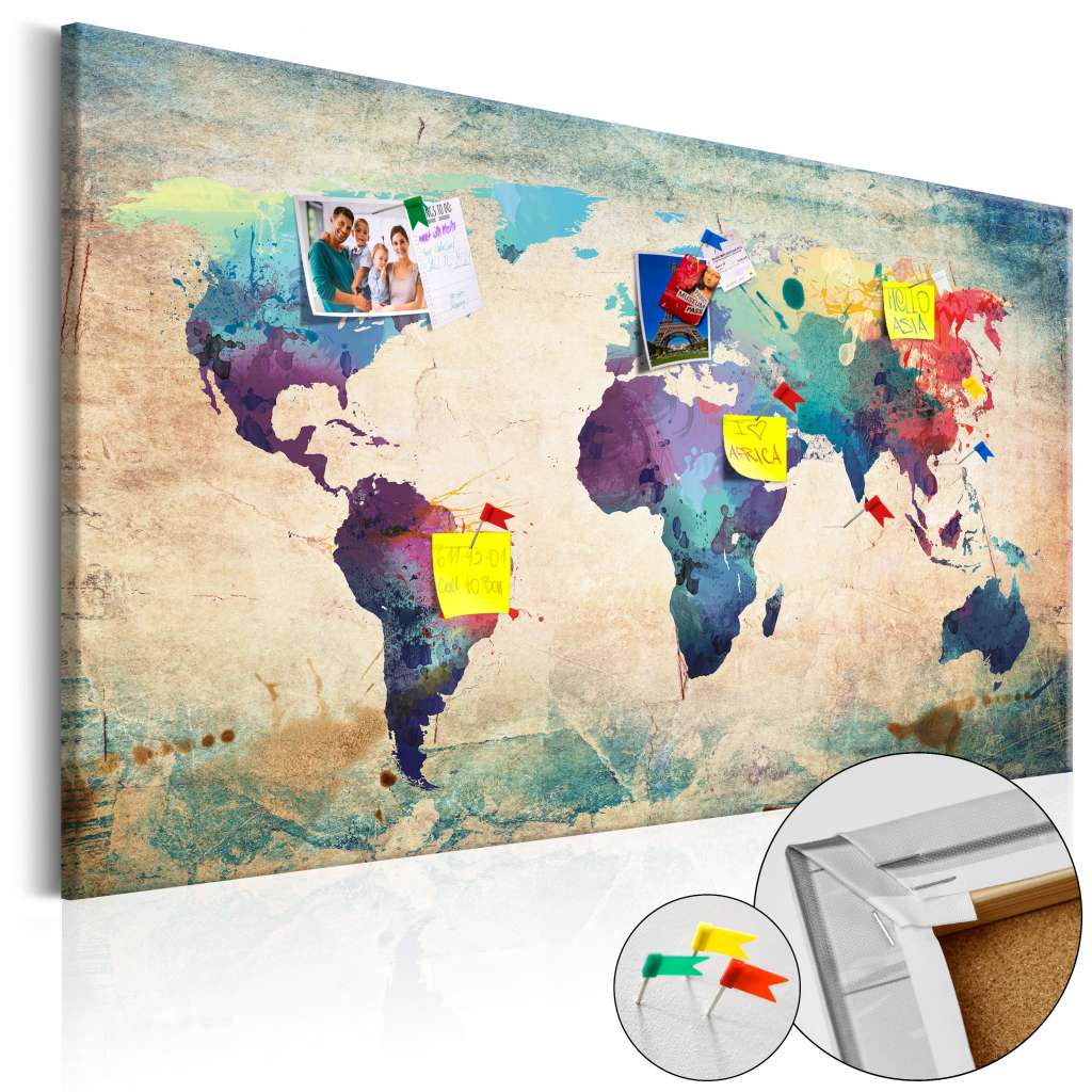 Slika na plutenoj podlozi Colorful World Map [Cork Map] 90x60 | Koreqt.hr